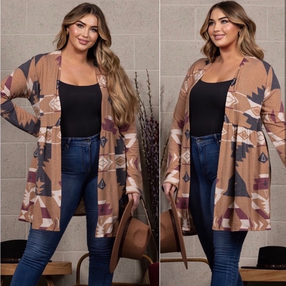 Skymallboutique | Sweaters | New Plus Size Aztec Print Long Sleeve ...